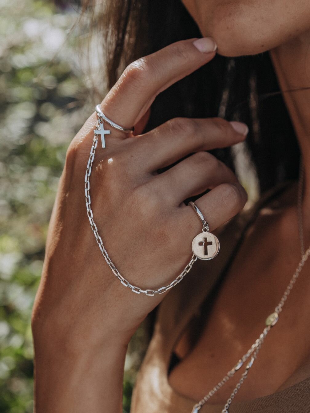 Кольцо на два пальца, серебро, 925 проба