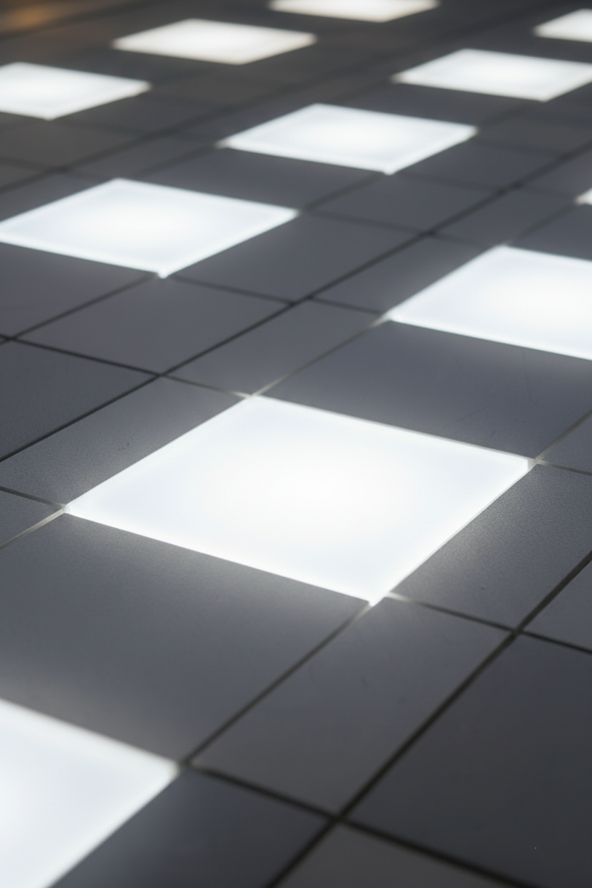 Светящаяся тротуарная плитка White холодная LED 12В для уличного и ландшафтного освещения 20*20 см