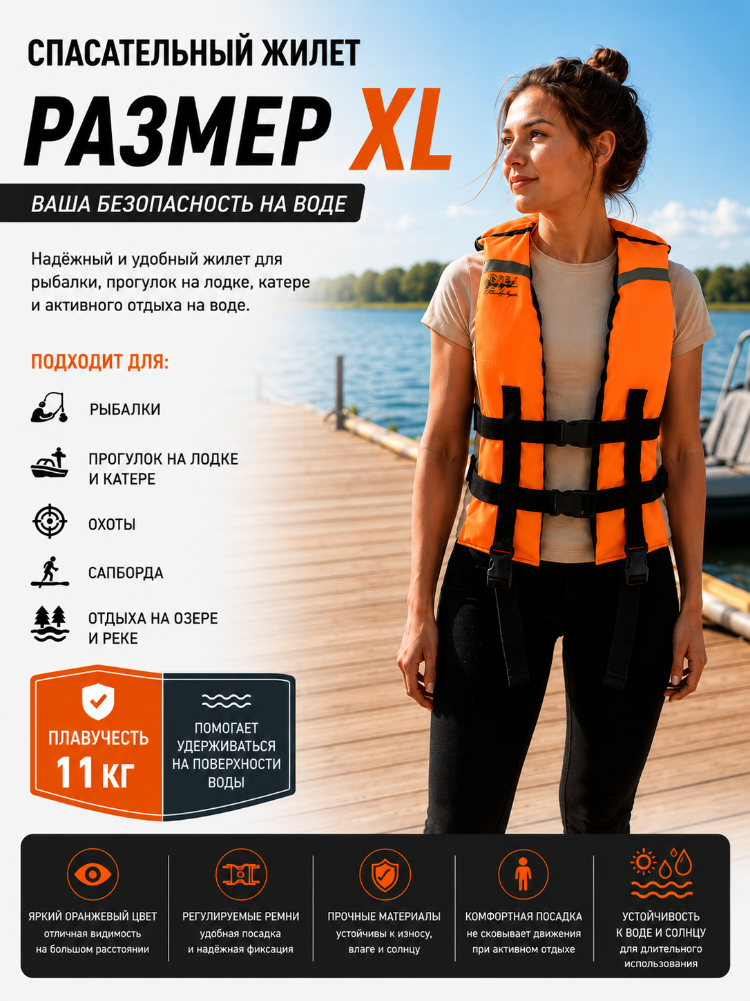 Жилет спасательный ЭКО Таймень XL Оранжевый- вес 70-90 кг.