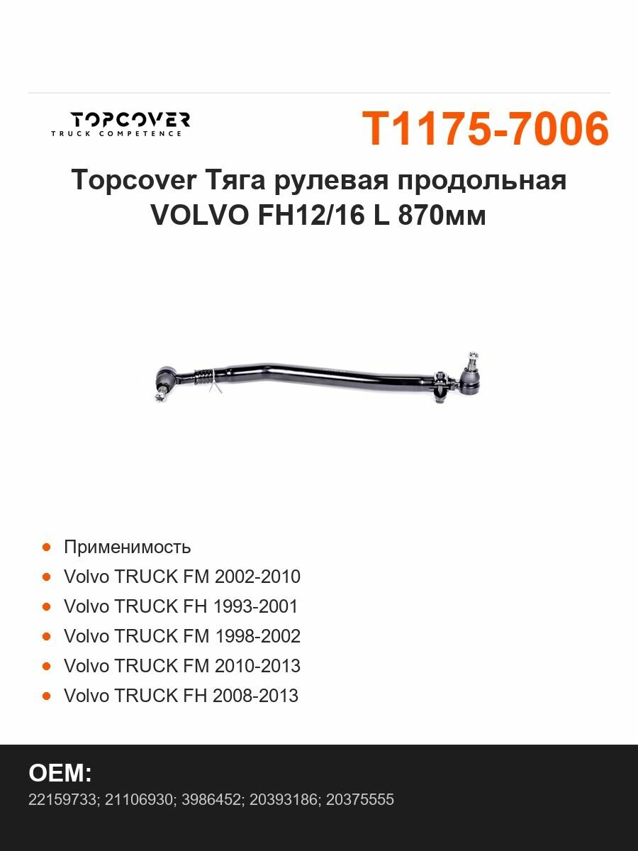 Topcover Тяга рулевая продольная VOLVO FH12/16 L 870мм
