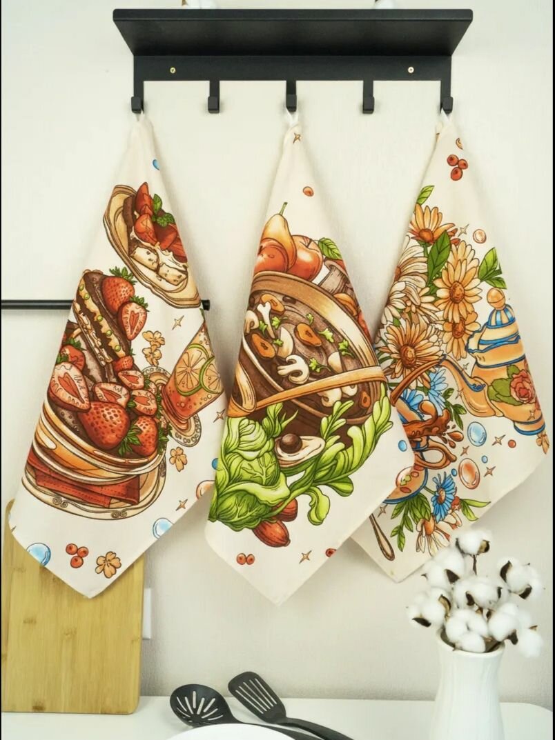 Набор полотенец "Вкусности", рогожка/ 3шт/ 47*60 см, хлопок 100%