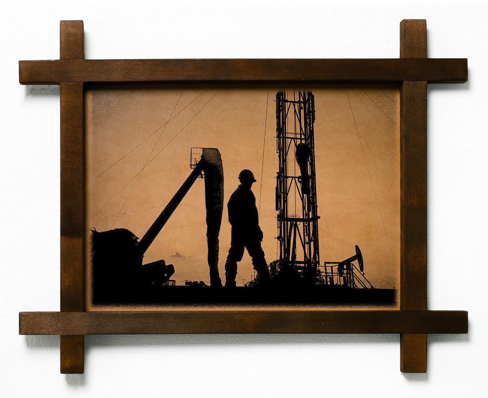 Интерьерная картина из натуральной кожи "Нефть", декоративное настенное панно в деревянной раме, BoomGift