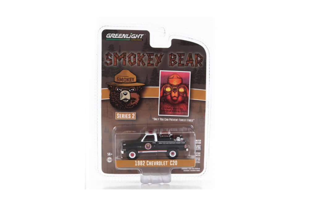 Chevrolet C20 custom deluxe с пожарным оборудованием "only you can prevent forest fires" 1982 black/white (длина модели 6-10 см)