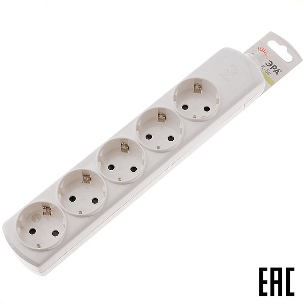 Блок Эра К-5е на 5 розеток "евр" о/п белый