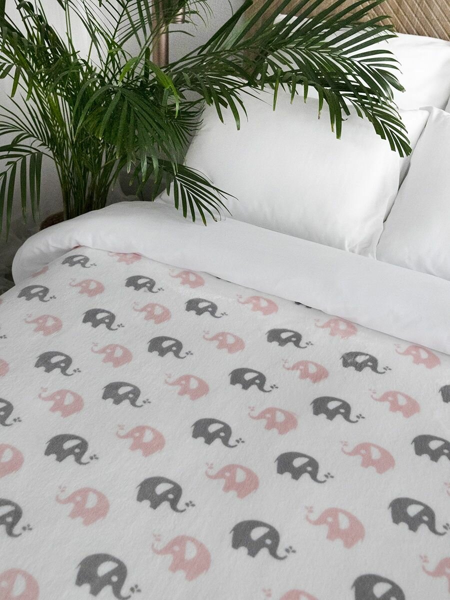 Плед 150х200 детский пушистый на кровать Tessolo Home, "Слоники", розовый