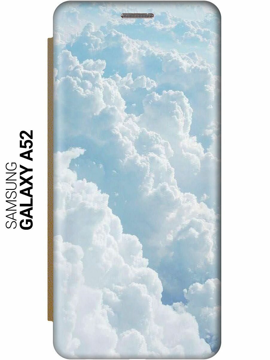 Чехол-книжка на Samsung Galaxy A52, Самсунг А52 c принтом "Кучевые облака" золотистый
