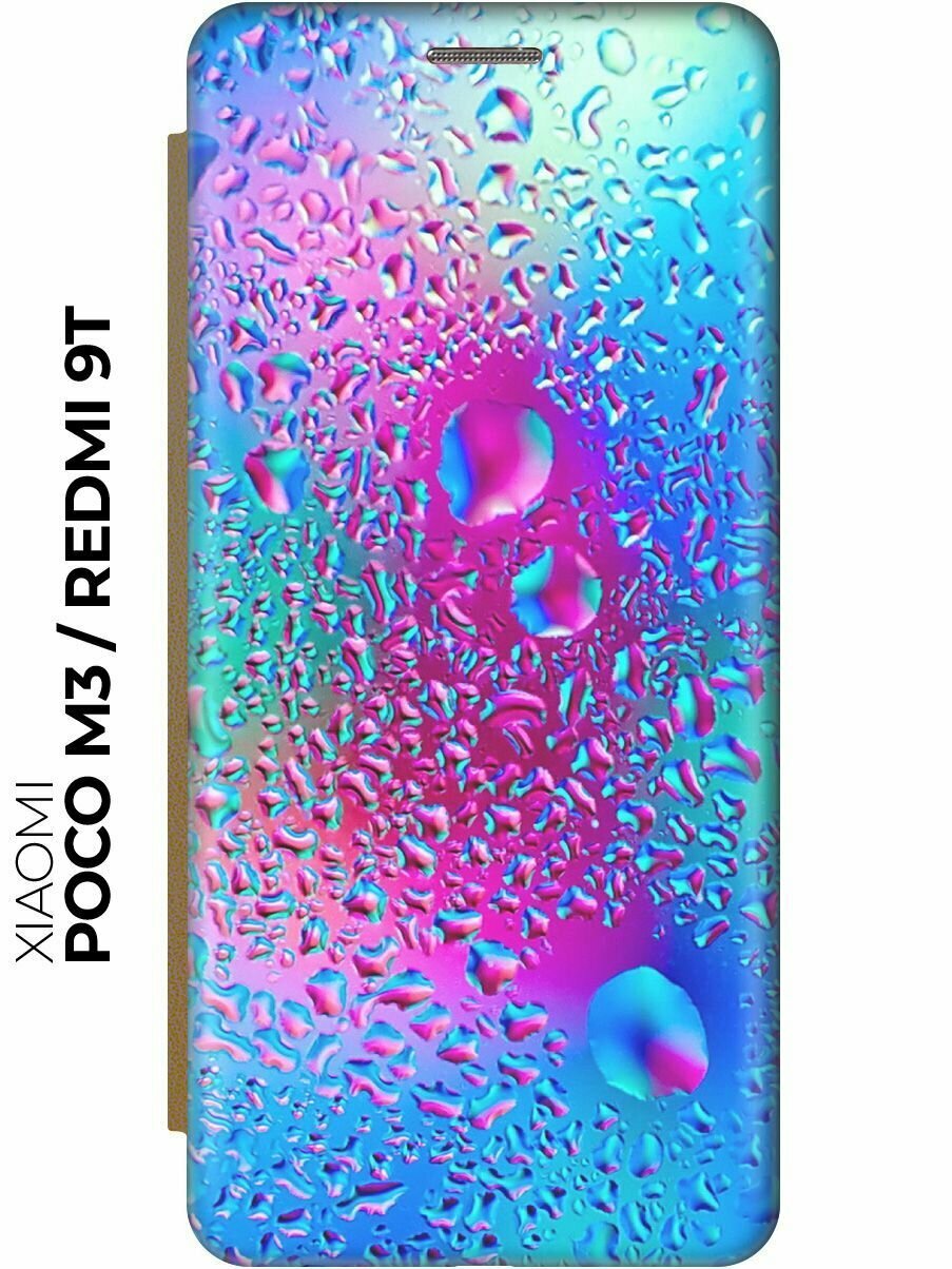 Чехол-книжка Капли на стекле на Xiaomi Redmi 9T / Poco M3 / Сяоми Поко М3 / Сяоми Редми 9Т золотой