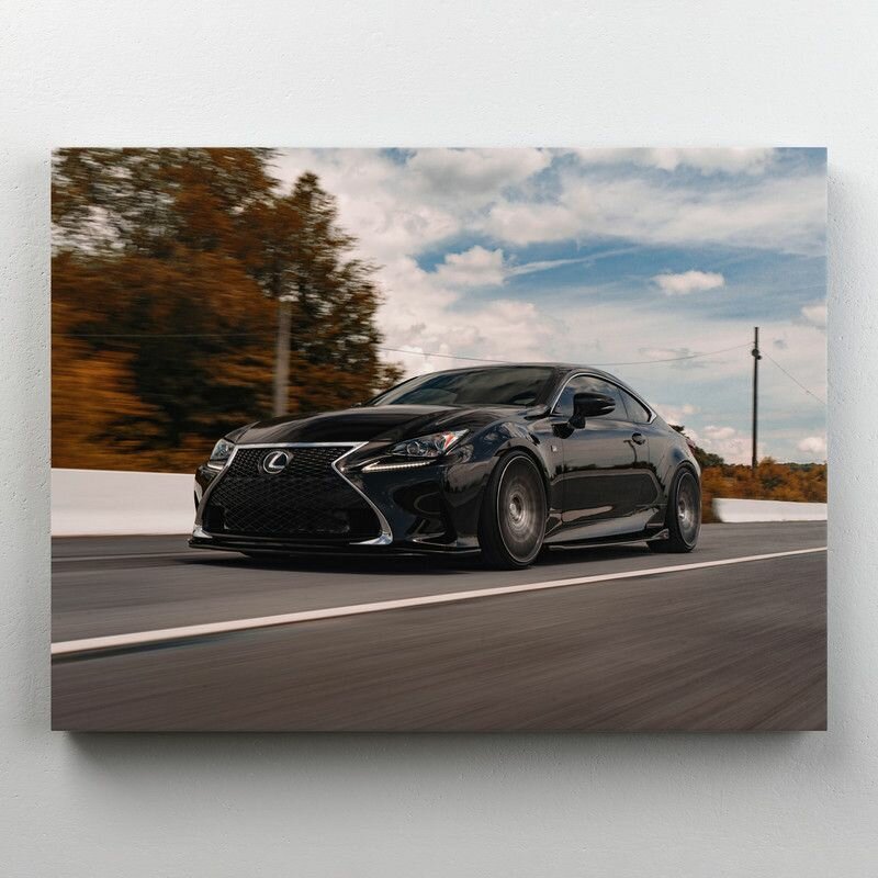 Интерьерная картина на холсте "Черный Lexus на дороге - автомобиль" размер 30x22 см