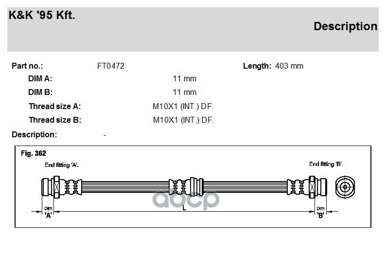 FT0472 K&K Тормозной шланг K&K арт. FT0472