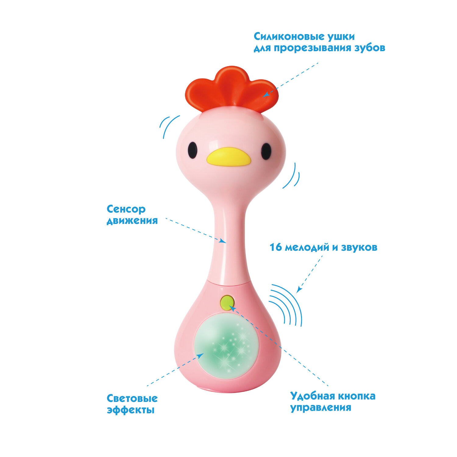 Музыкальная игрушка-погремушка Веселый цыпленок, Погремушка с прорезывателем