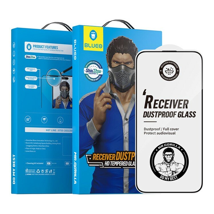 BlueO стекло для iPhone 15 Pro Max, Large arc Anti-Dust Anti-Static Black (3D-эфф. с защ. сеткой)