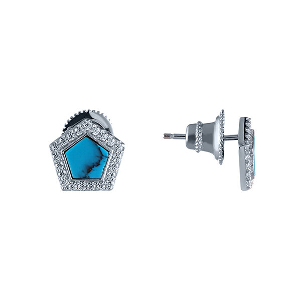 Серьги пусеты, серебро, 925 проба, фианит, бирюза синтетическая