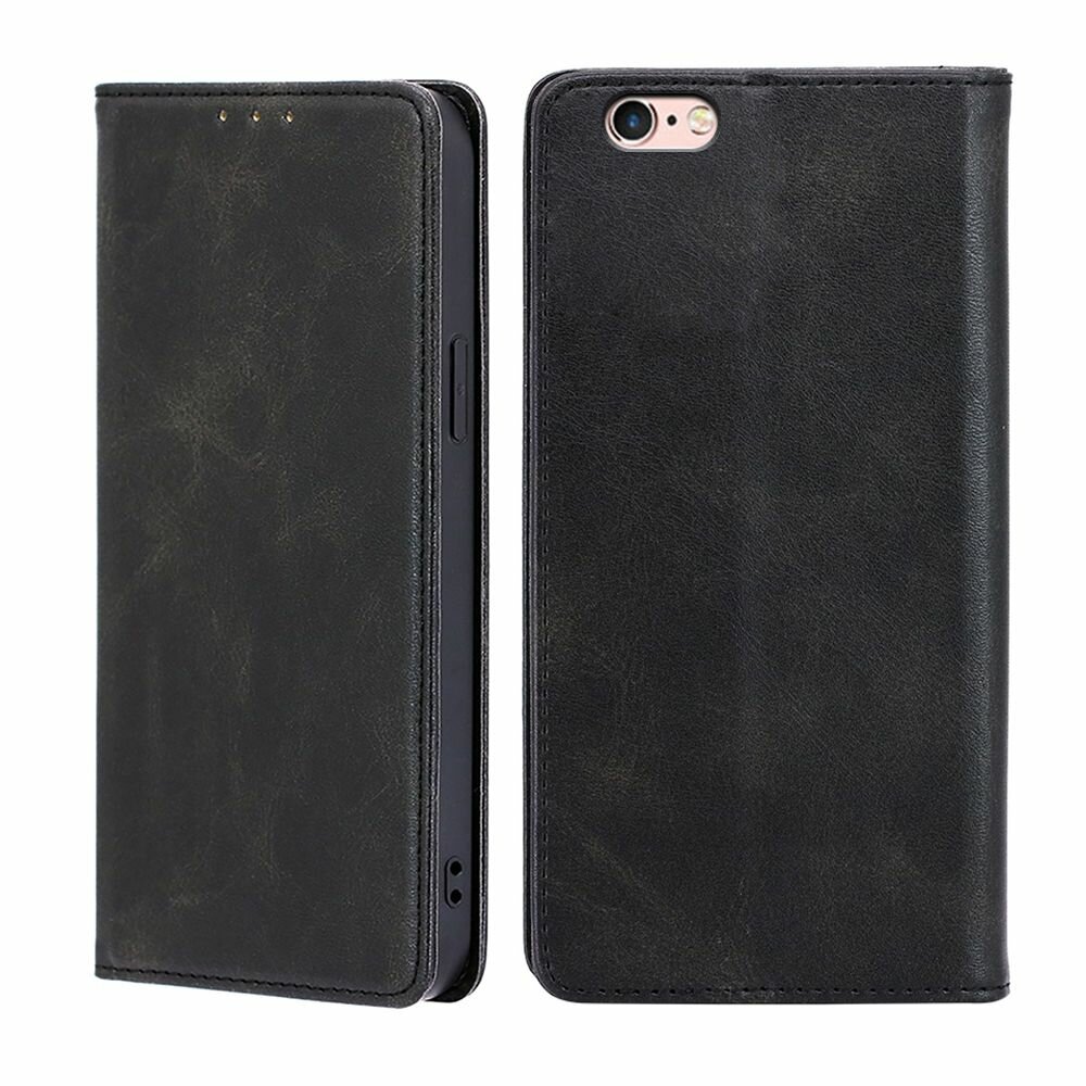 Чехол-книжка MyPads для Apple iPhone 6/6S / Айфон 6/6S, Телячья кожа, закрывающаяся на магнит, черный