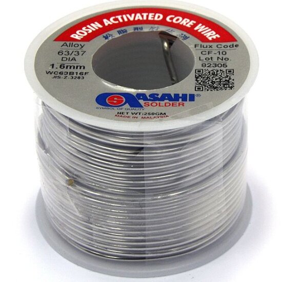 Припой с флюсом Asahi Припой WC63B16F, 1.6мм 0.25кг Sn63/Pb37 (СF10 флюс RA)