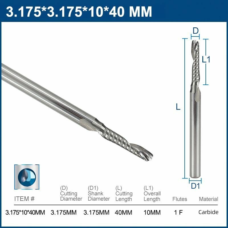 Фреза концевая однозаходная XCAN 3.175х3.175х10х40 мм стружка вверх