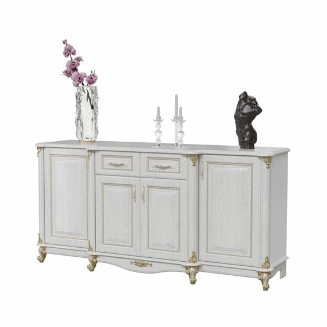 Комод для вещей деревянный с полками белый золото 6 ящ, 206х59x100 см