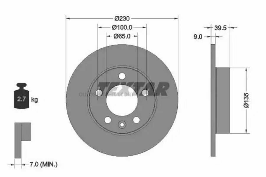TEXTAR 92082503 Диск тормозной задний с покрытием PRO AUDI/SEAT/SKODA/SKODA (SVW )/ VOLKSWAGEN/VOLKSWAGEN TEXTAR 92082503