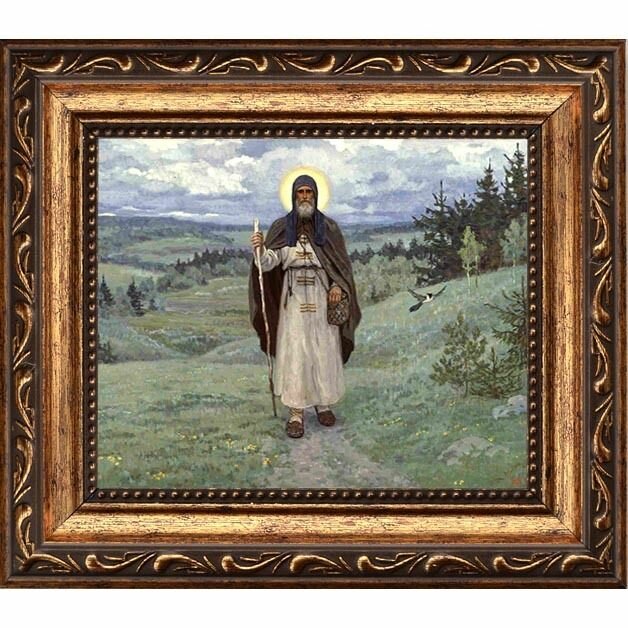 Преподобный Сергий Радонежский. По Руси. Худ. С. Ефошкин. Картина на холсте. (10 х 12 см / В раме)
