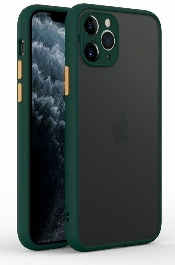 Чехол на iPhone 13 Pro пластиковый матовый с силиконовой окантовкой зелёный