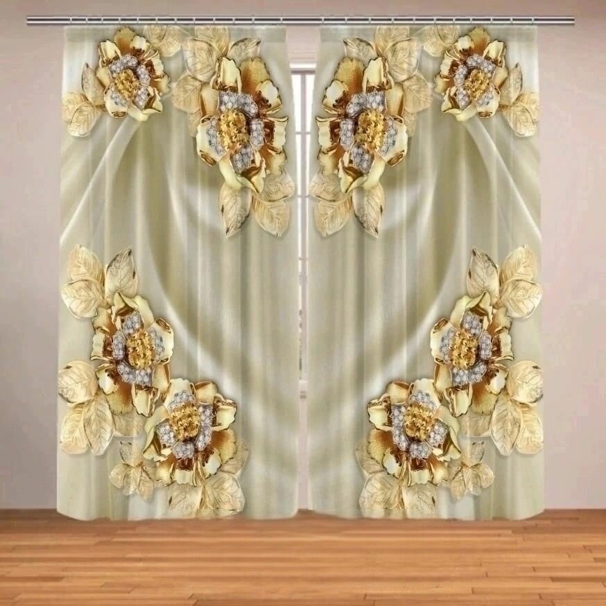 Фотошторы "Цветы", габардин, 290x260 см, крепление шторная лента