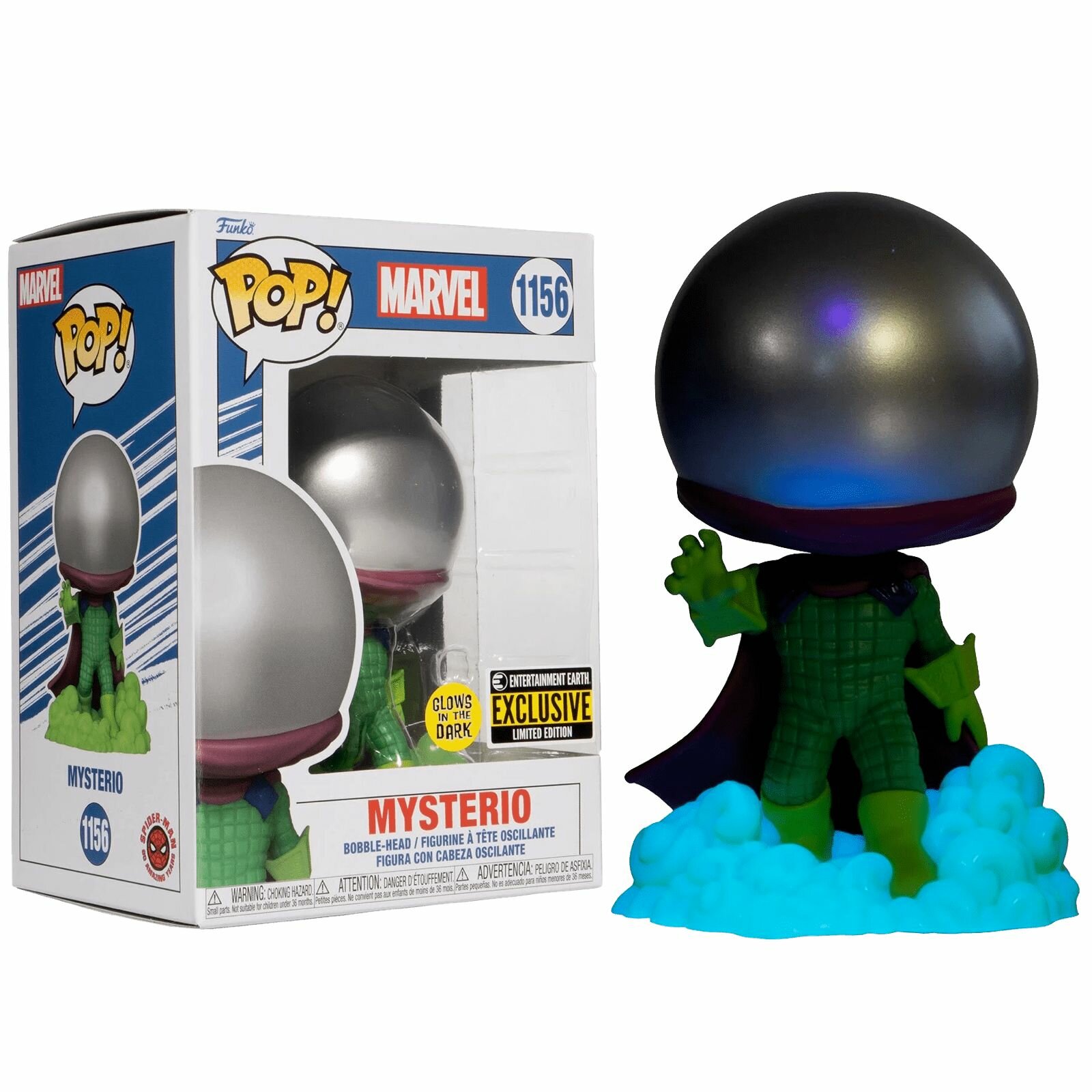 Фигурка Funko POP Mysterio Earth-616 GitD со стикером (Эксклюзив Entertainment Earth) из комиксов Spider-Man Marvel / Мистерио Земля 616 светящийся из Марвел Фанко ПОП