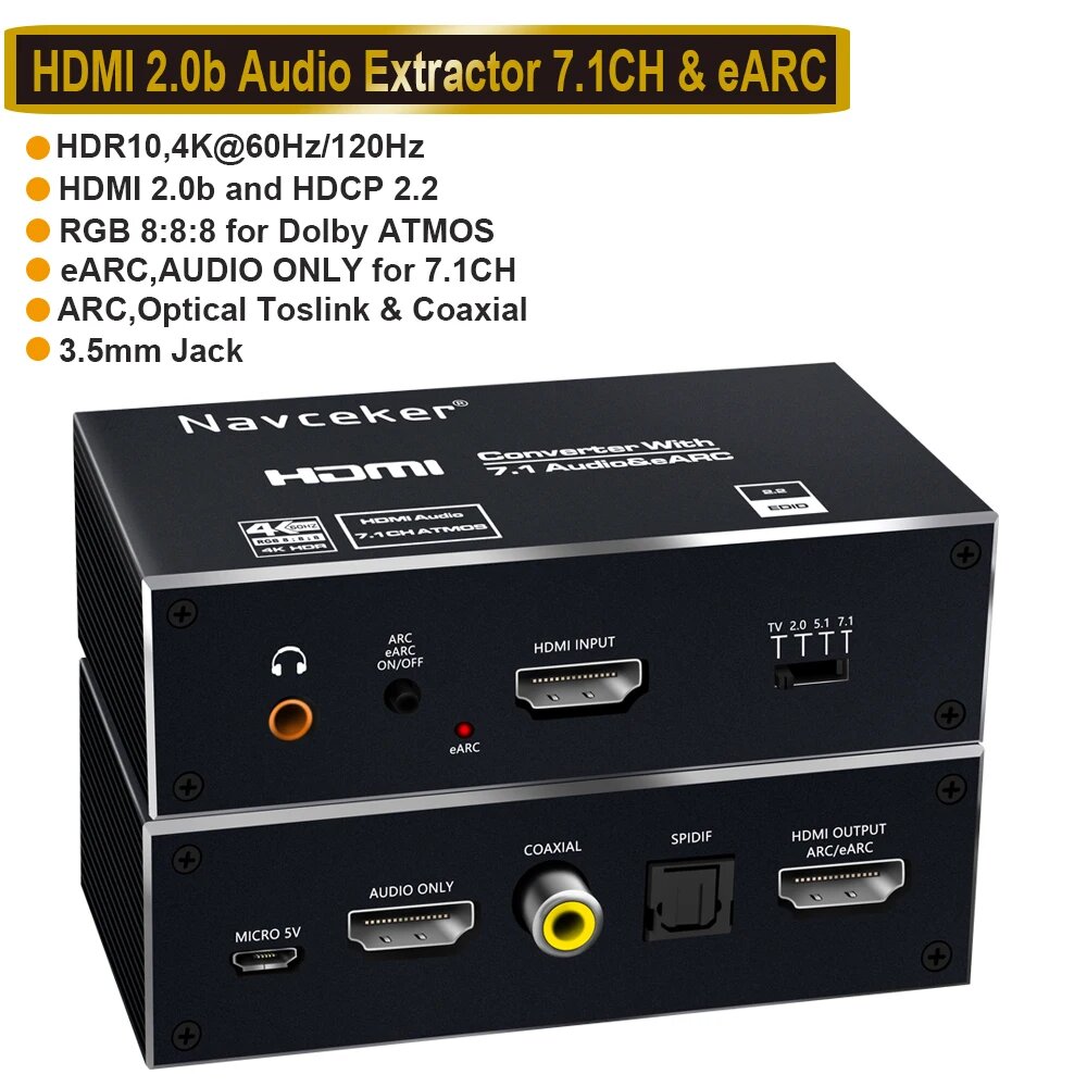 Navceker 4K HDMI разветвитель 1x2