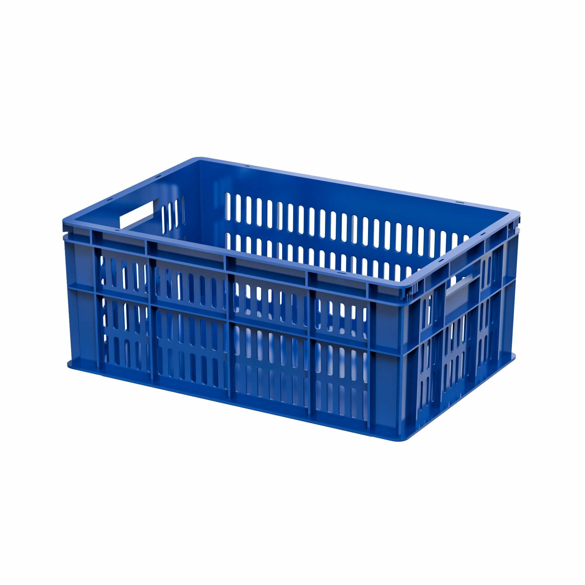 Ящик для молока, мяса, овощей и фруктов перфорированные стенки сплошное дно синий, 600х400х250 мм