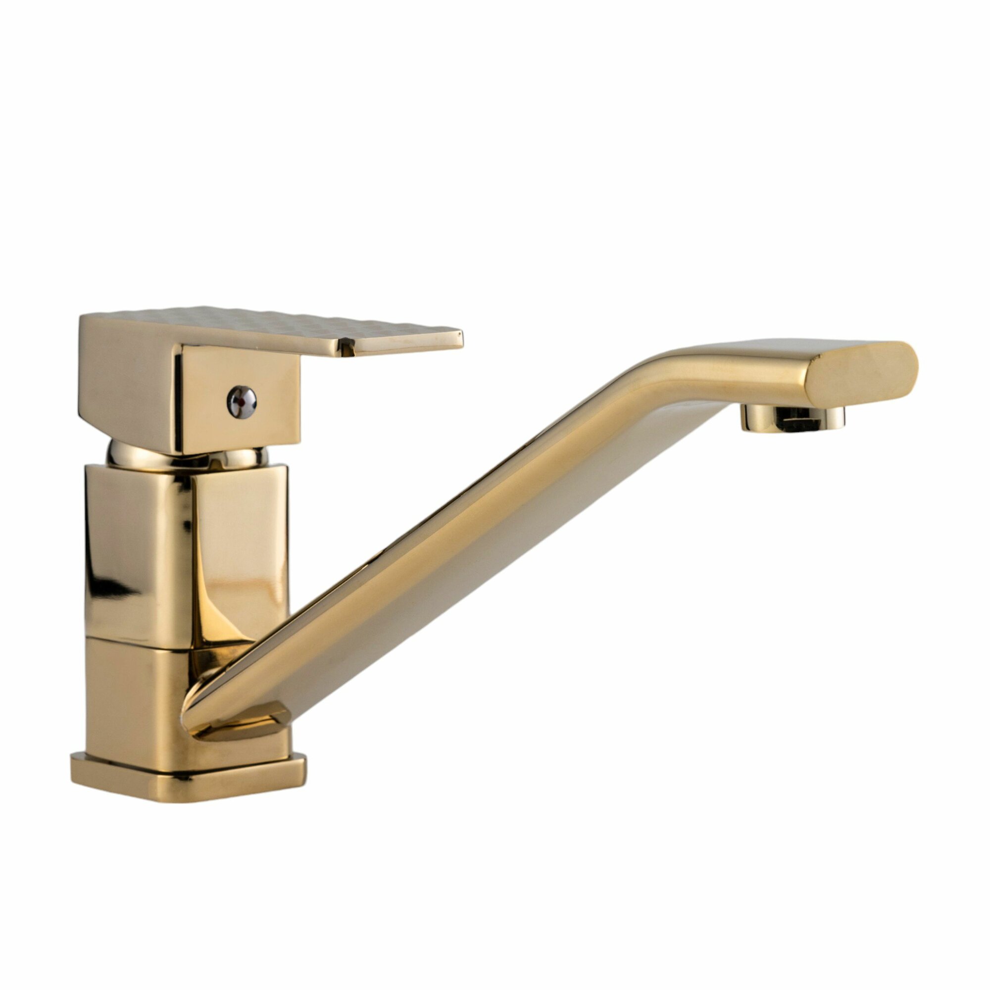 Смеситель для кухни с длинным изливом с рифленой ручкой, золотой