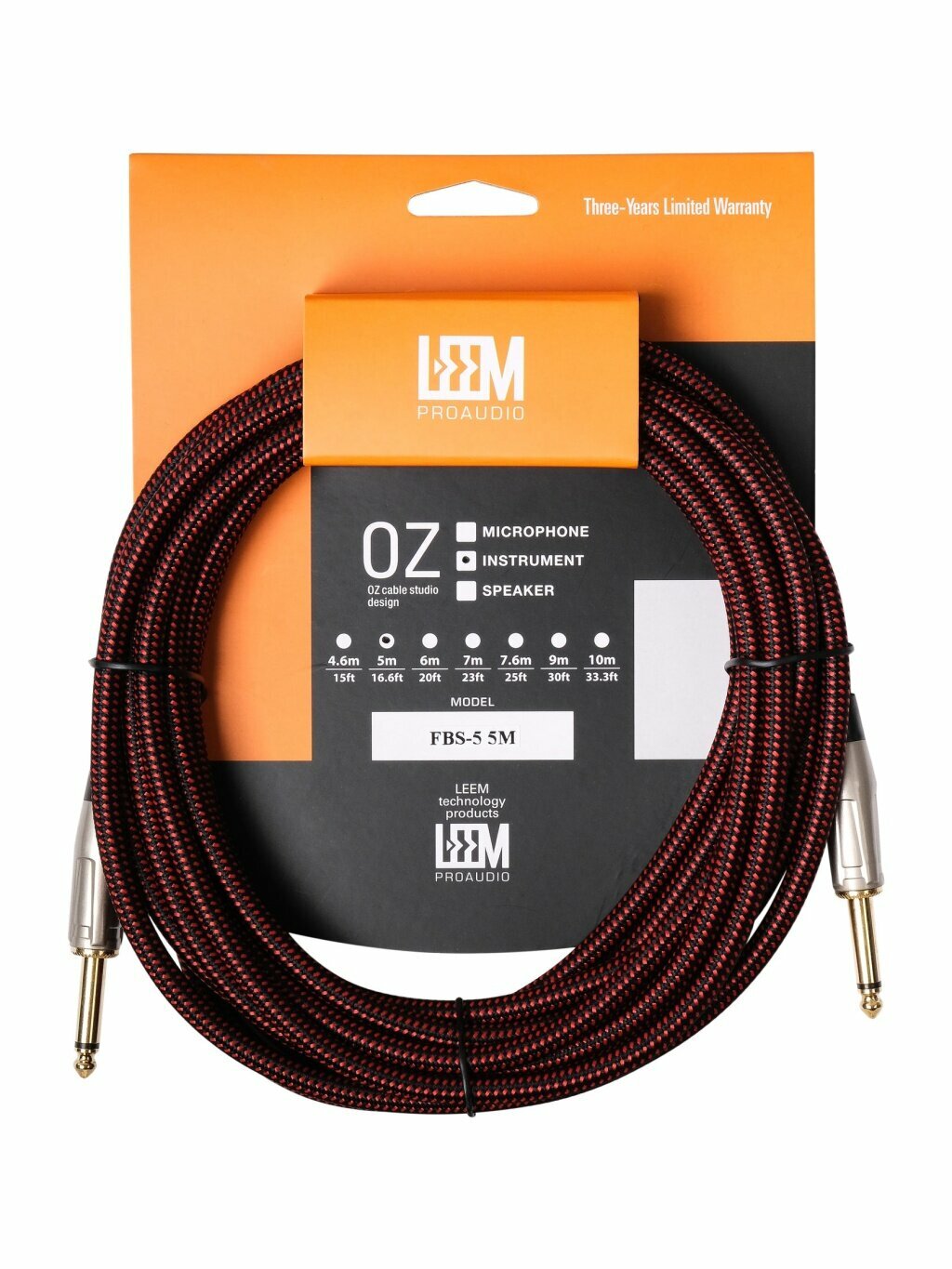 FBS-5(BK/RD) Кабель инструментальный, черный/красный, 5м, Leem