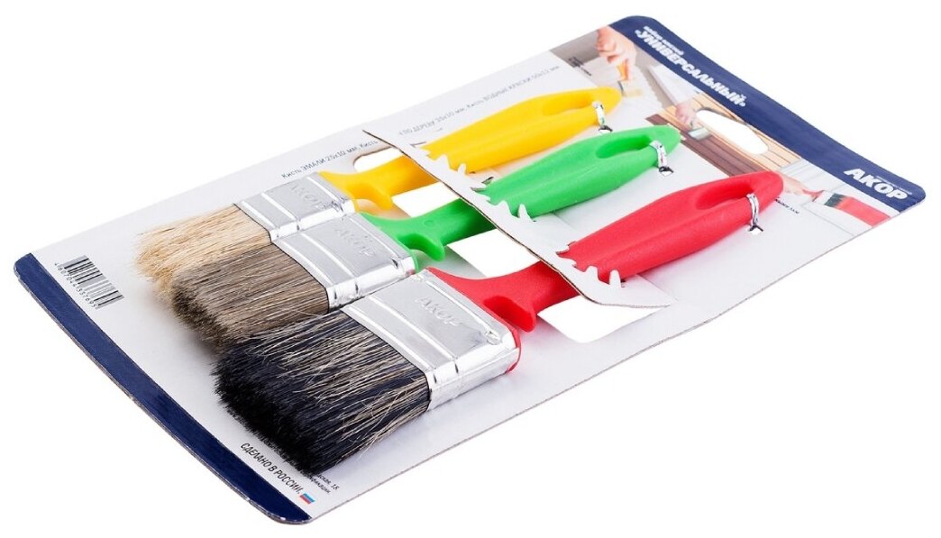 Набор кистей Пласт акор 3шт, эмаль 25х10, дерево 35х10, вода 50х12