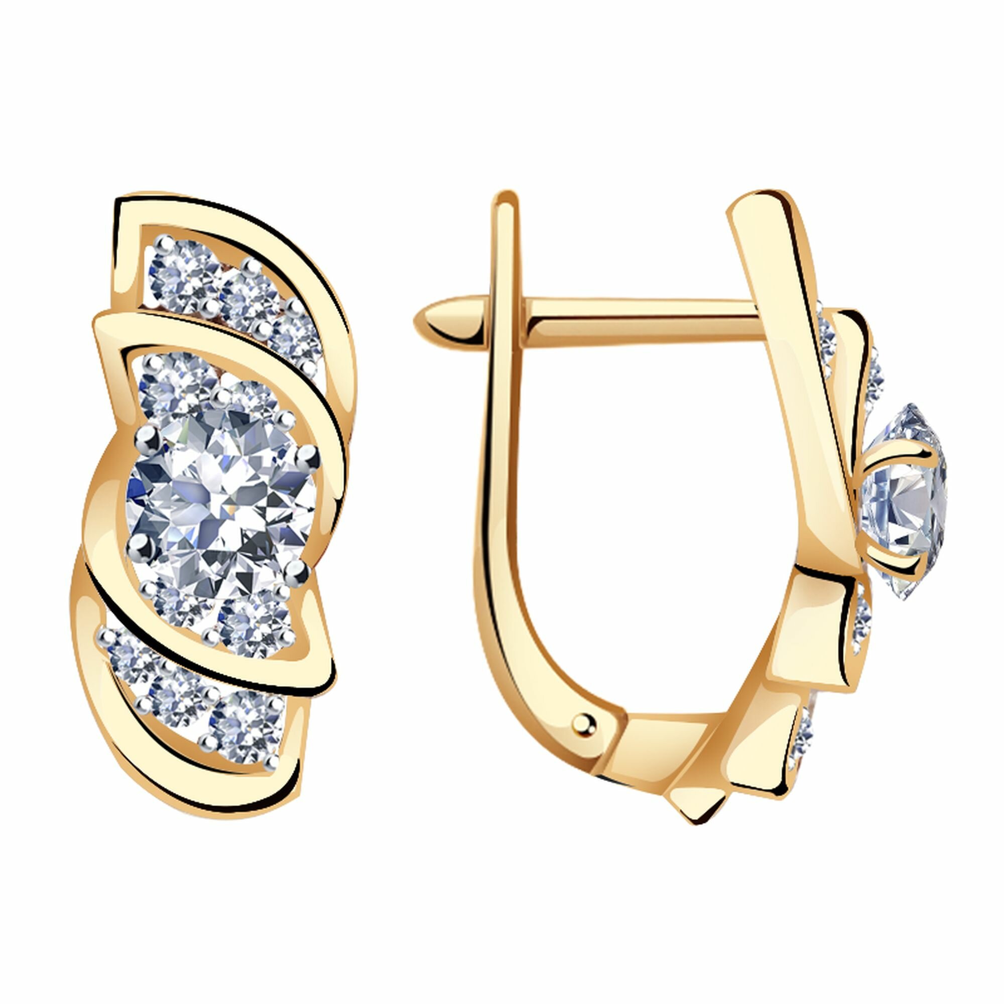 Серьги, красное золото, 585 проба, кристаллы Swarovski