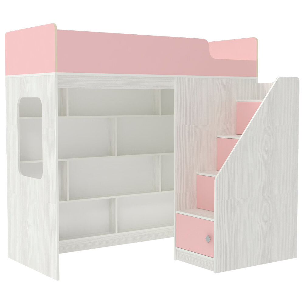 Кровать чердак Л-С603.3 75x175 Белое Дерево Розовый