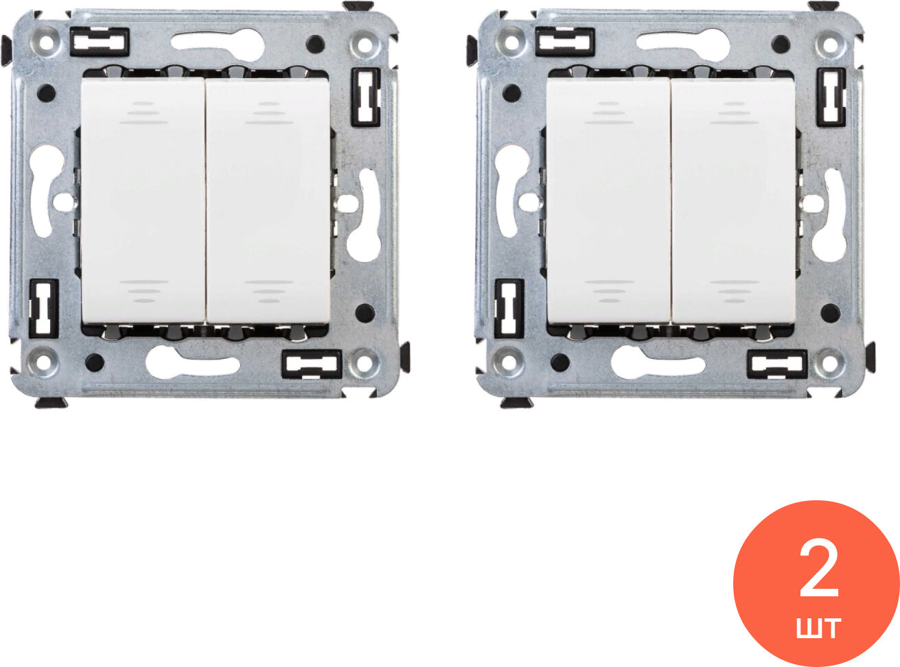 Выключатель DKC / ДКС Avanti, 16А скрытой установки в стену белое облако 71х71х37мм двухклавишный, 4400114 / переключатель (комплект из 2 шт)