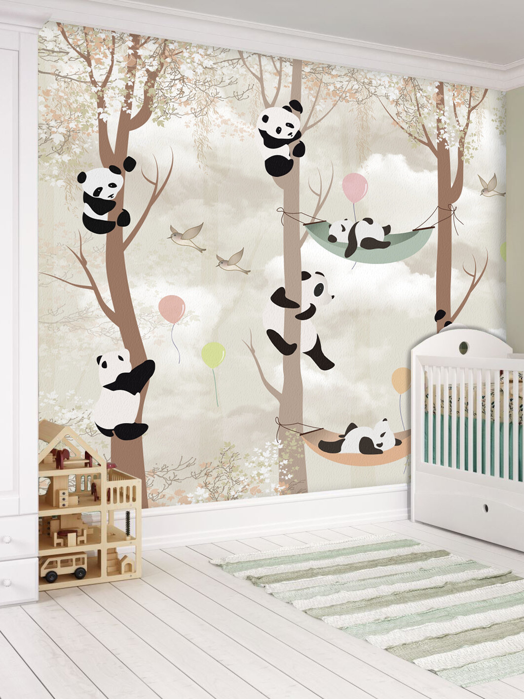 Фотообои детские 300 х 270 см "Панды" /в детскую комнату, для девочки, мальчика