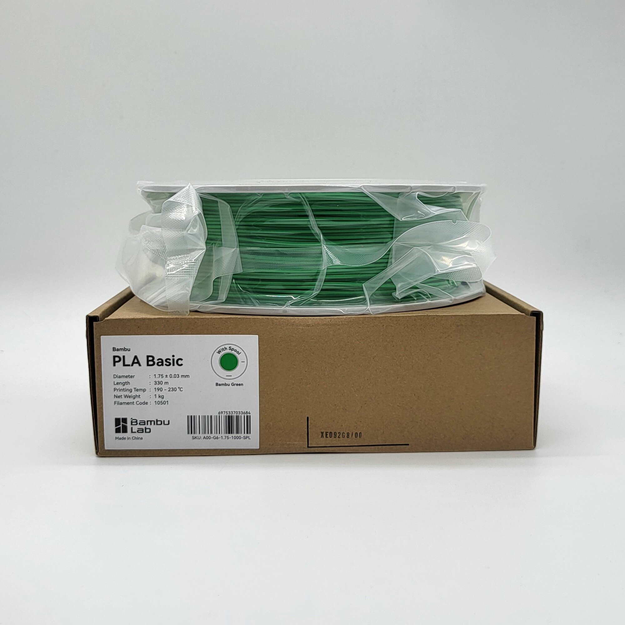 Пластик для 3d принтера PLA Basic Bambu Green 1 кг, Bambu Lab, на катушке — фото 1