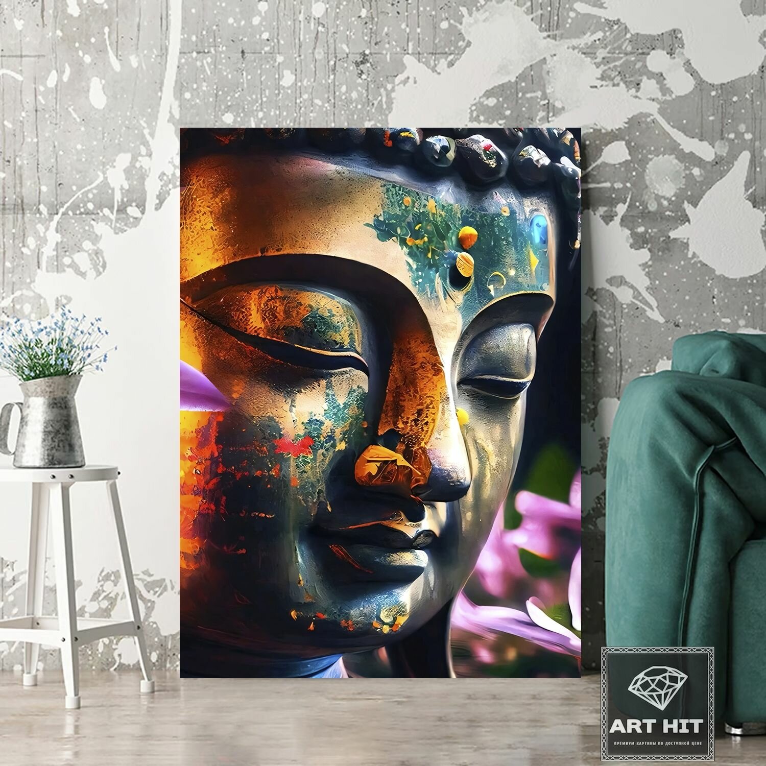 Картина на холсте Будда, Многоликий Будда, 40х60 см.