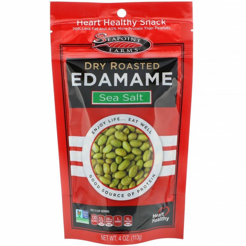 Seapoint Farms, Dry Roasted Edamame, Соя Эдамаме, обжаренная с морской солью, 113 г