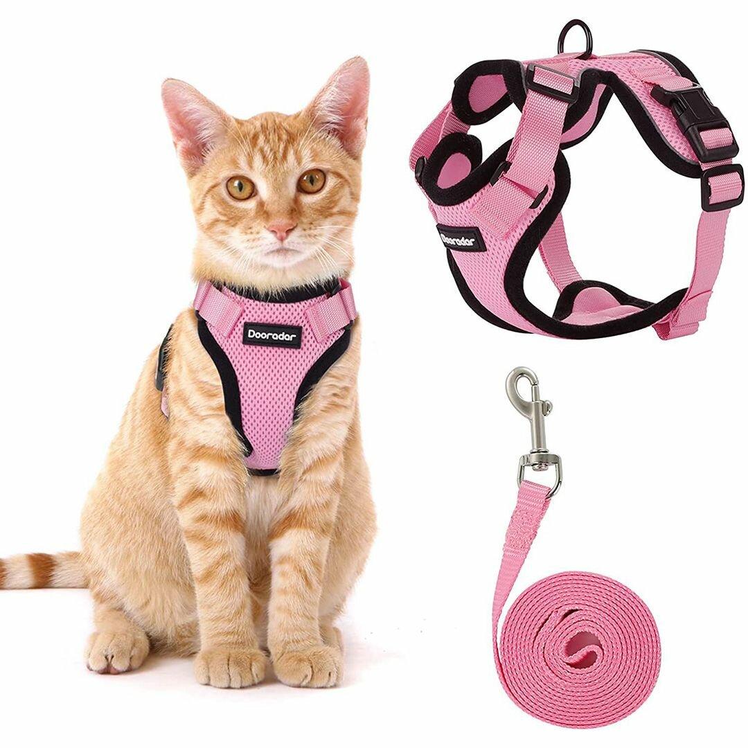Кошачья шлейка и поводок для прогулок, регулируемые жилетные шлейки, легкая в управлении дышащая куртка со светоотражающими полосками, с поводком 150 см