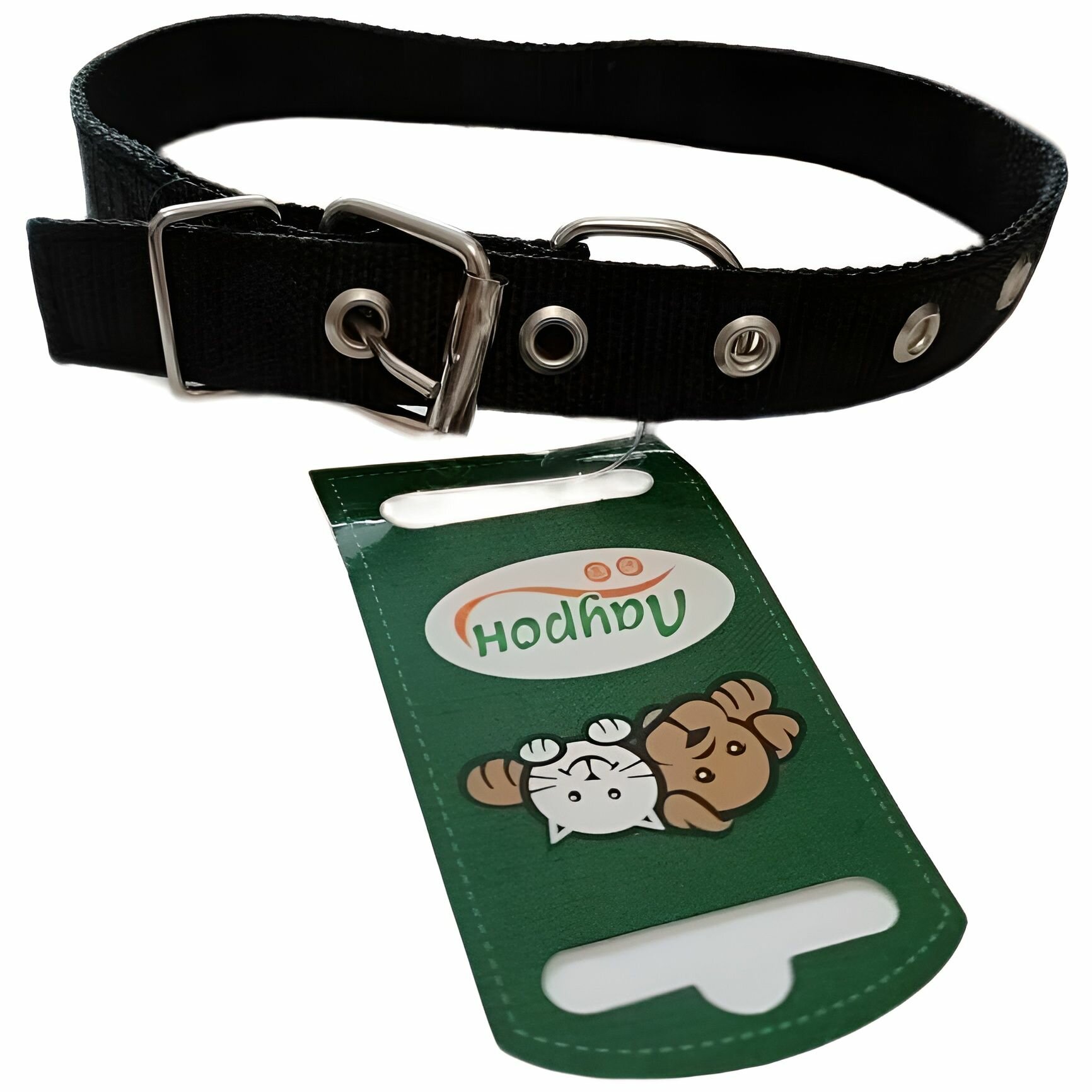 Ошейник 25мм 38-45см, черный, 2 слоя, металлическая пряжка, капрон, 2 слоя, металлическая пряжка, капорн