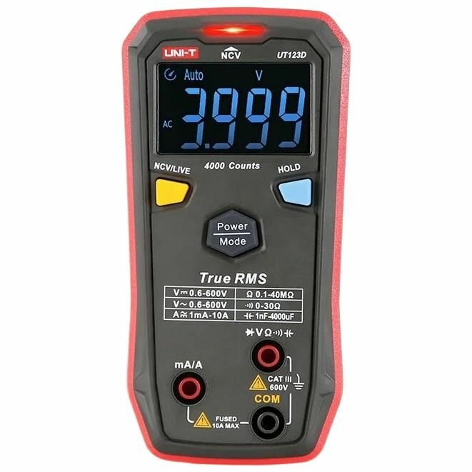 Мультиметр UNI-T UT123D, цифровой, функция NCV, подсветка, фиксация показаний