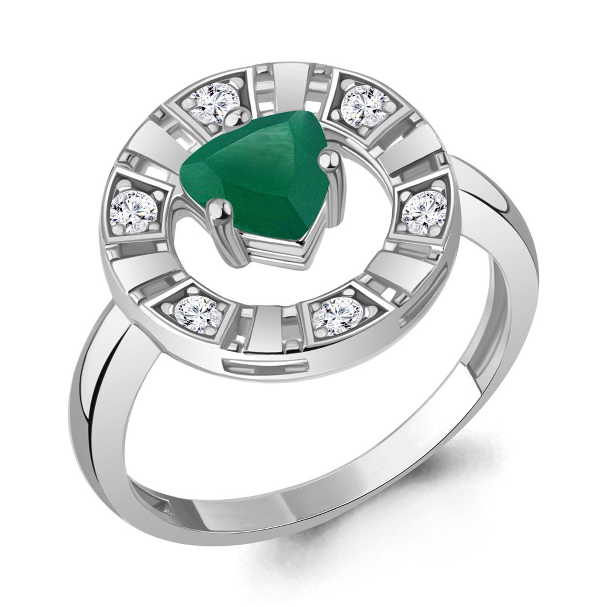 Кольцо, серебро, 925 проба, родирование, агат, фианит