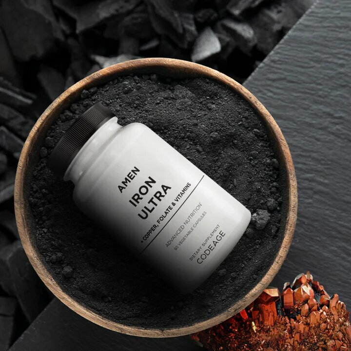 Добавка Codeage, Amen Iron Ultra, железо, медь, фолиевая кислота, витамином C , Витамин B12, 60 капсул