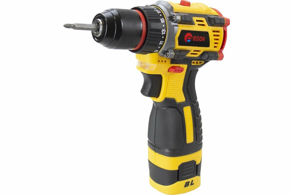 Аккумуляторная дрель-шуруповёрт Edon AD-16BL, 16В, 2Ач, 2 скорости, 2 аккумулятора, чёрный