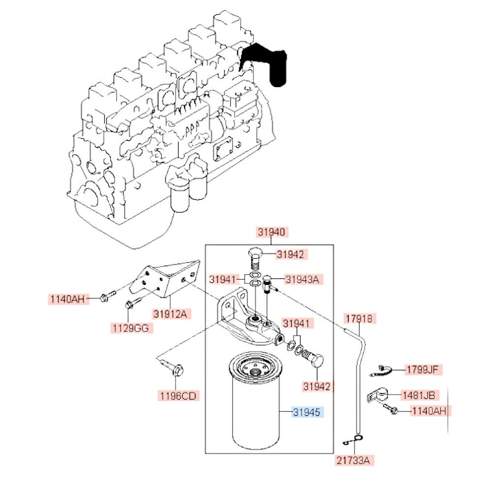 Фильтр топливный D6AB DD HD160 170 450 600 (Sure Filter США)
