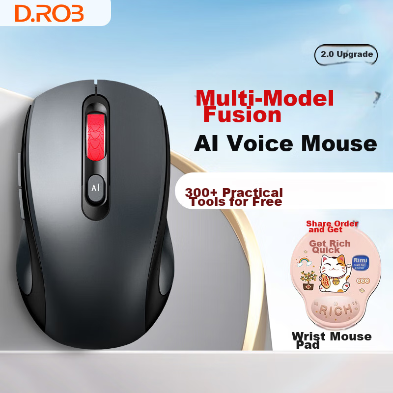 D.ROB Intelligent AI Mouse with Voice Typing, Wireless Bluetooth, Rechargeable, Dual-Mode Mouse for Office Use, Compatible with Apple And Huawei Laptops (Equipped with DeepSeek), Black D3