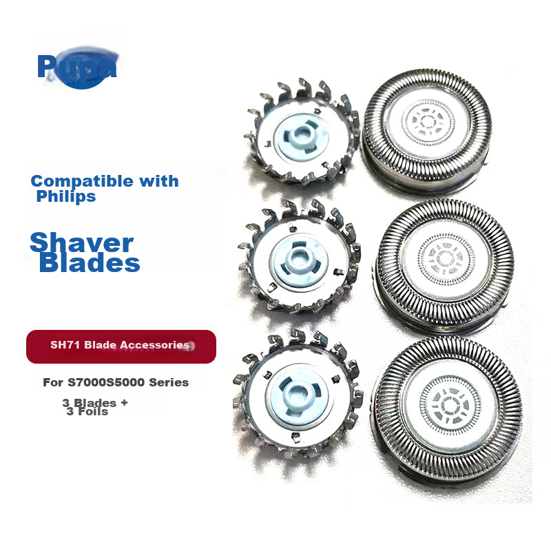 Purpai Compatible with Philips Shaver Heads S7000 Series SH71 Head S5832/s7786/s7731/SU5799/series5000 Accessories, Three Blades + Three Blade Combs