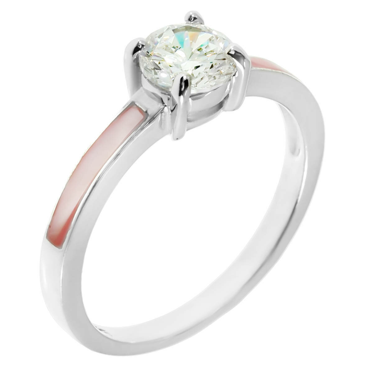 Кольцо тонкое, помолвочное, серебро, 925 проба, родирование, перламутр, фианит