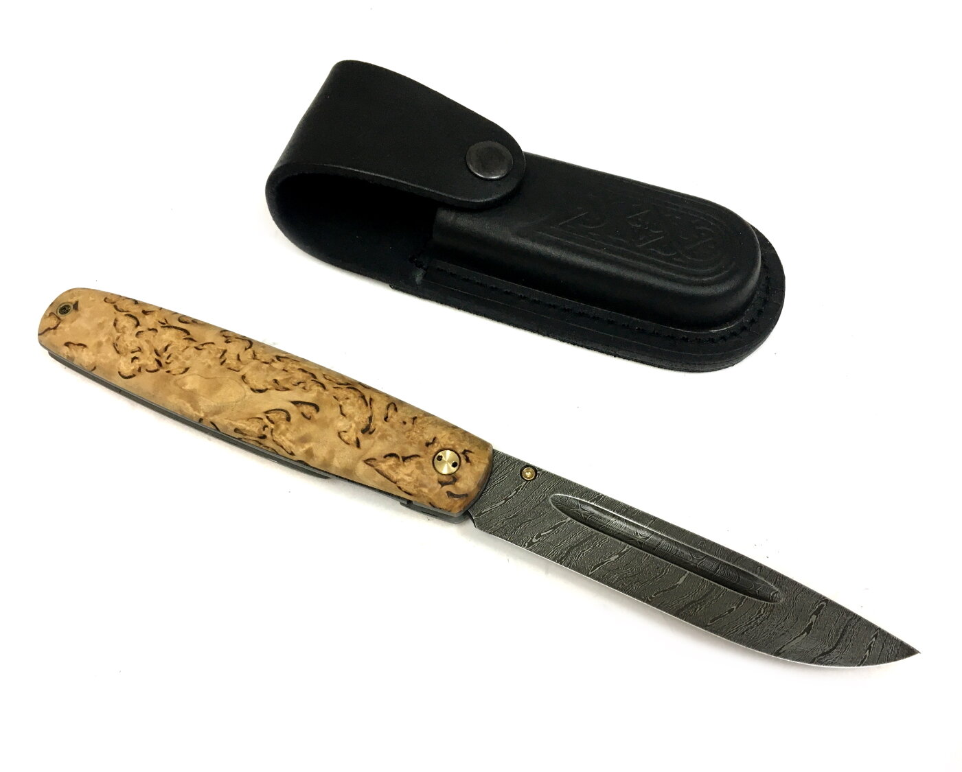 Складной нож Север, дамасская сталь, карельская береза