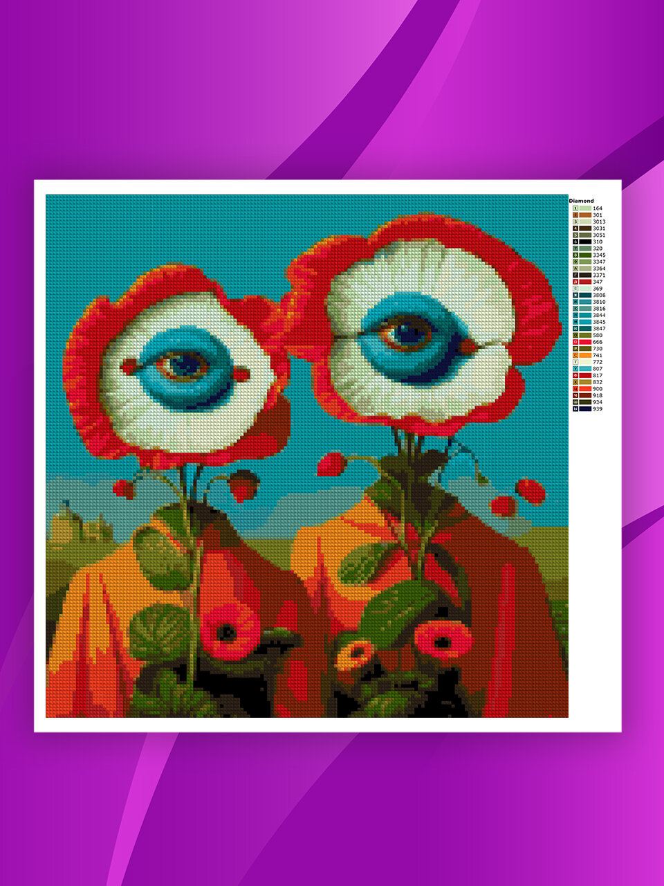 Алмазная мозаика без подрамника - вышивка Глаза цветы 40 х 40 см