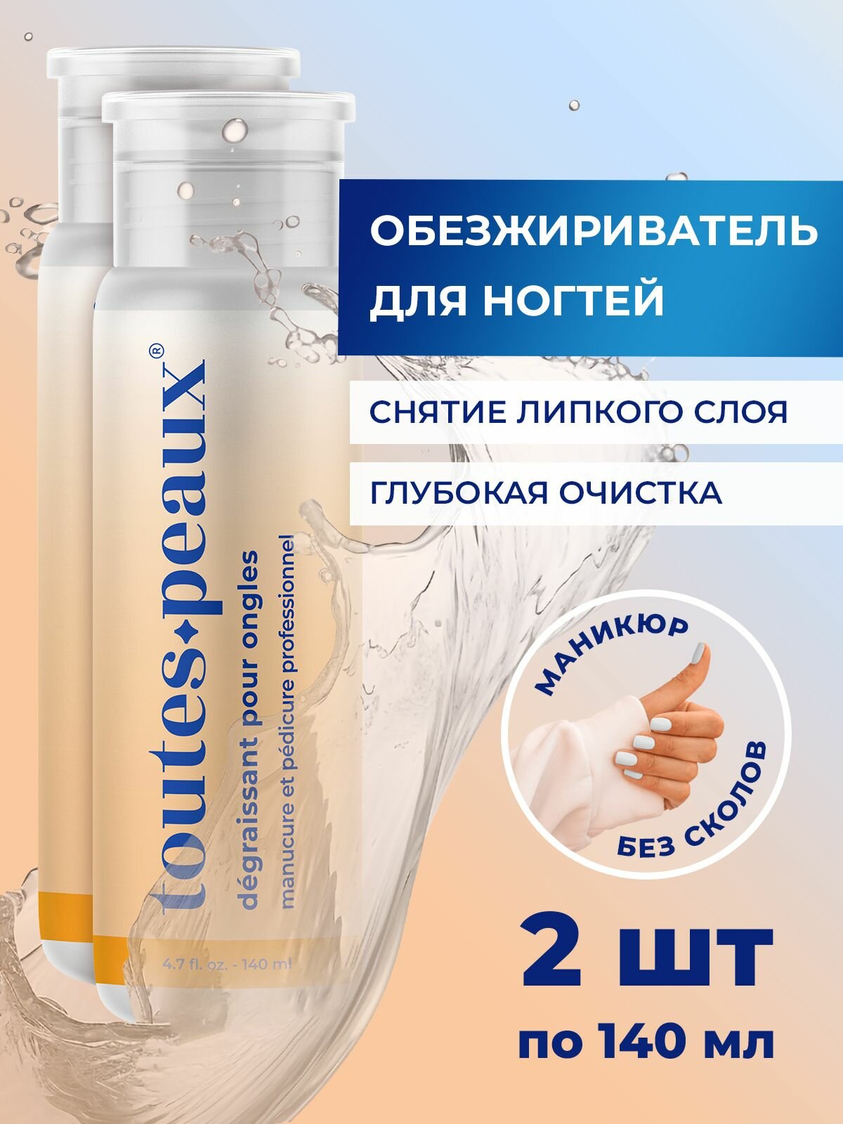 Средство для обезжиривания ногтей и снятия липкого слоя, набор из 2 шт. по 140 мл